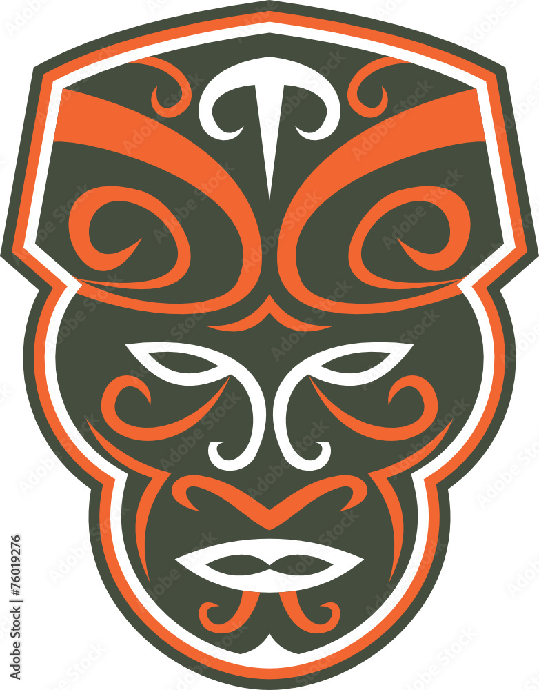 Maori Mask Face Front Retro Stock Vector | Adobe Stock
