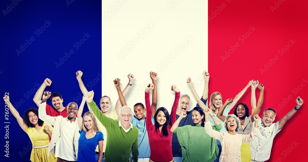 Group Multi-Ethnic People Celebrating France Concept Stock Photo ...