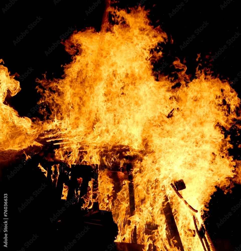 flames of fire during a scary fire of a dwelling Stock Photo | Adobe Stock