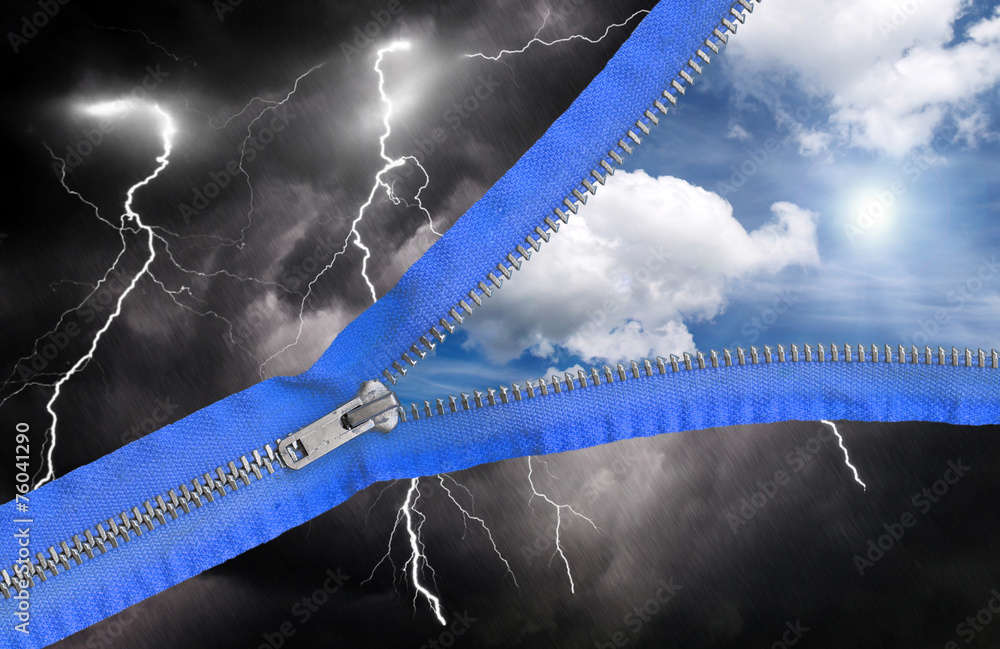 Weather changes, from rain to sun, digital art with zipper Stock ...