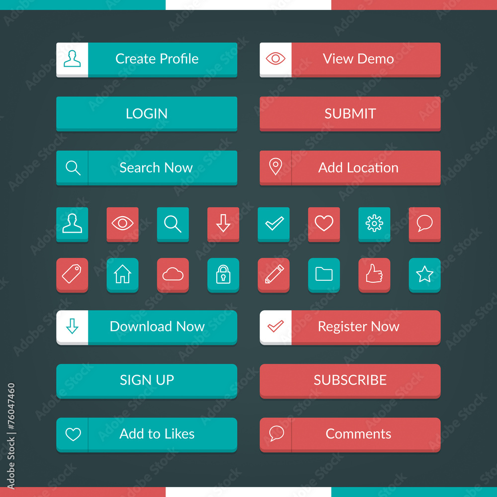 Flat web button and icon set Stock Vector | Adobe Stock