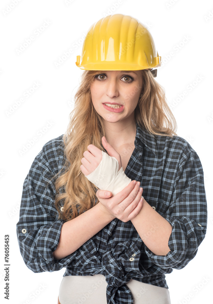 Handwerker mit verletzter Hand Stock-Foto | Adobe Stock