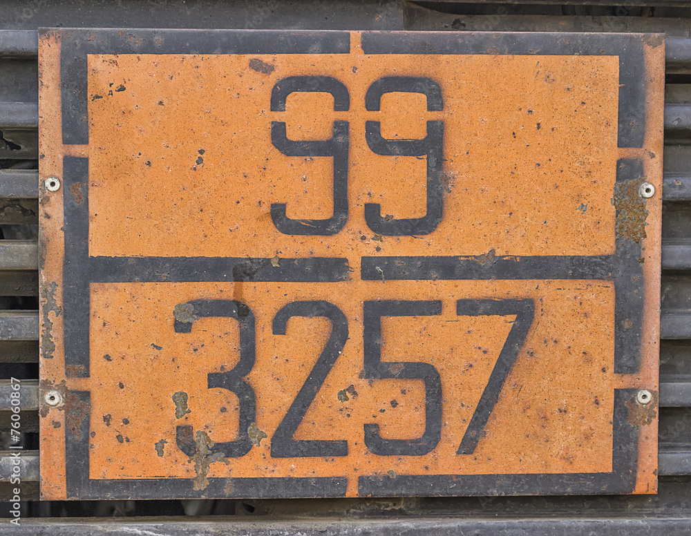 Orange plate with hazard identification number on bitumen tank Stock ...