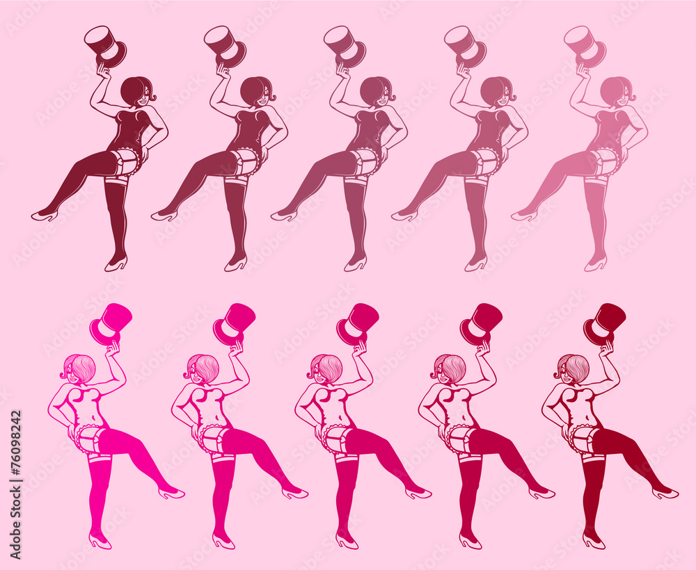 Burlesque dancers silhouette, sexy girls in corset and stockings Stock ...