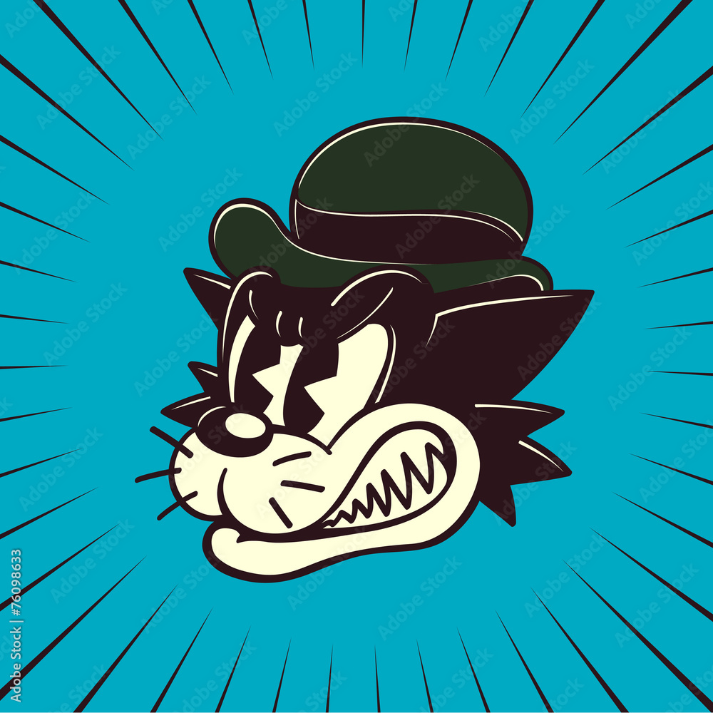 Vintage Toons: retro cartoon angry cat character grinding teeth Stock ...