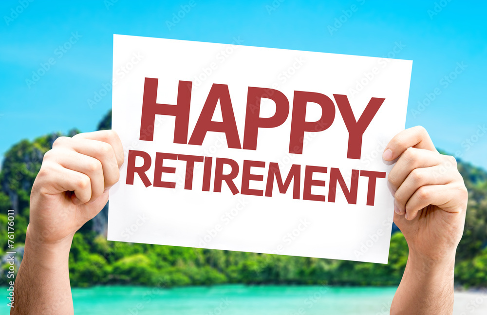 Happy Retirement card with a beach on background Stock Photo | Adobe Stock