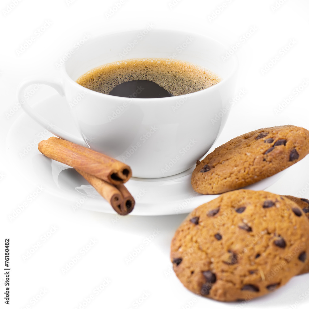 coffee and cookies on white background Stock Photo | Adobe Stock