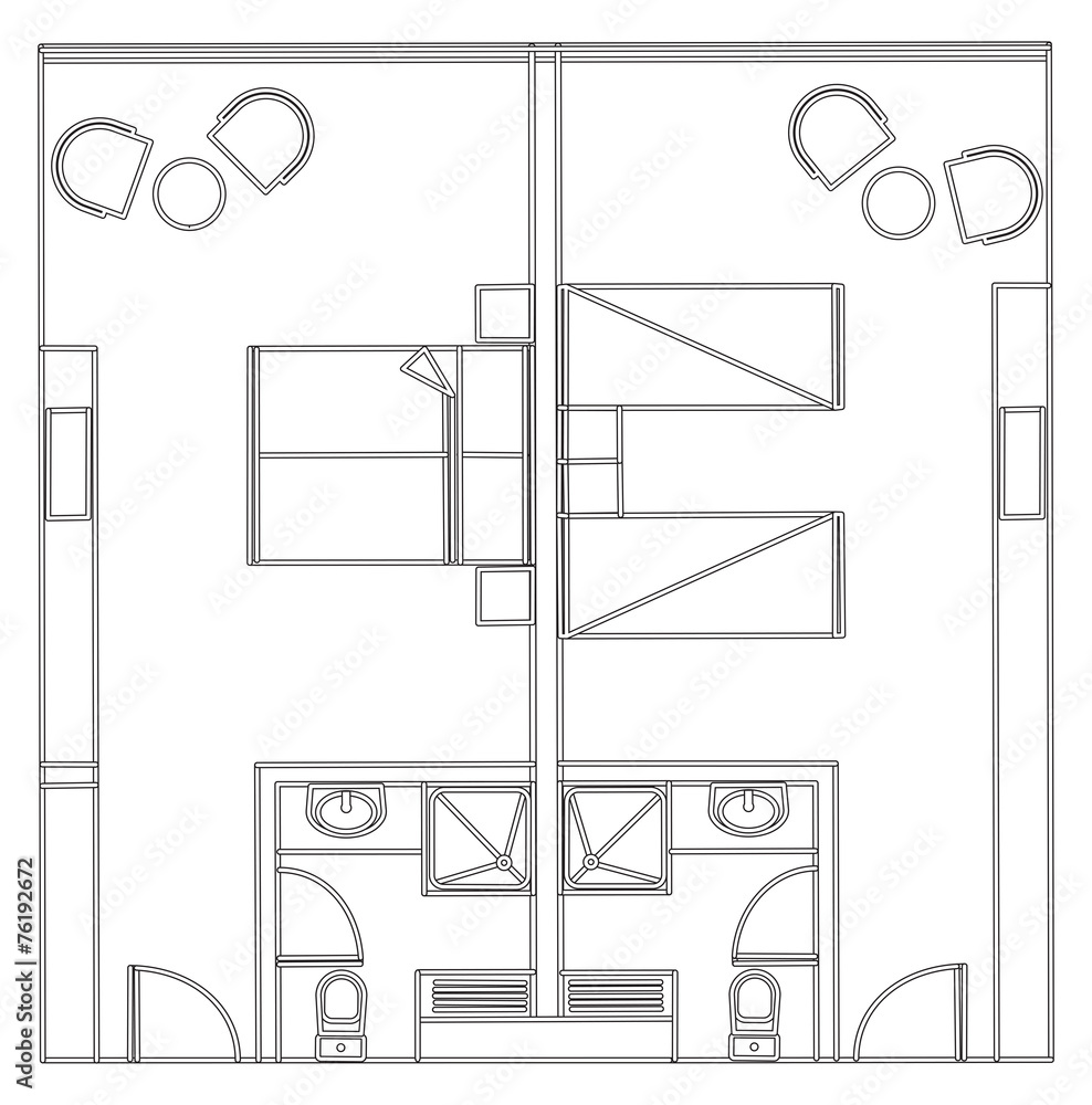 Architectural Vector Of Standard Twin And Double Hotel Room Stock ...