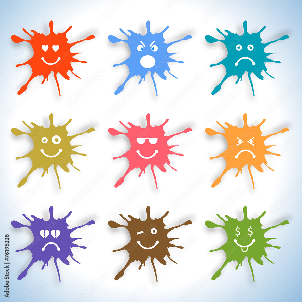 Set of different facial expressions on colorful splash. Stock Vector ...