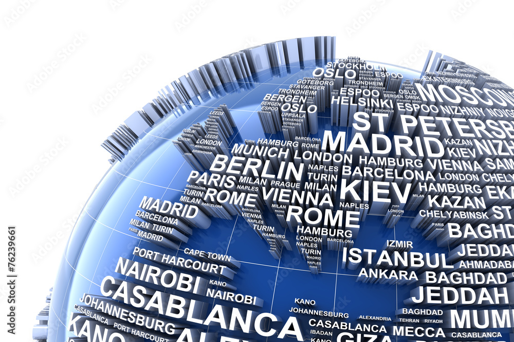 Earth with names of major cities in the world Stock Illustration ...