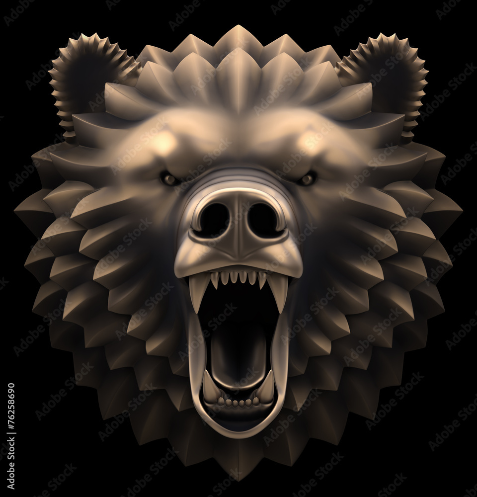 Artistic Sculpture Of A Roaring Bear S Head 3d Rendered Image Stock