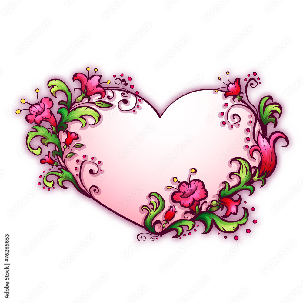 Vector illustration with heart and cartoon flowers Stock Vector | Adobe ...