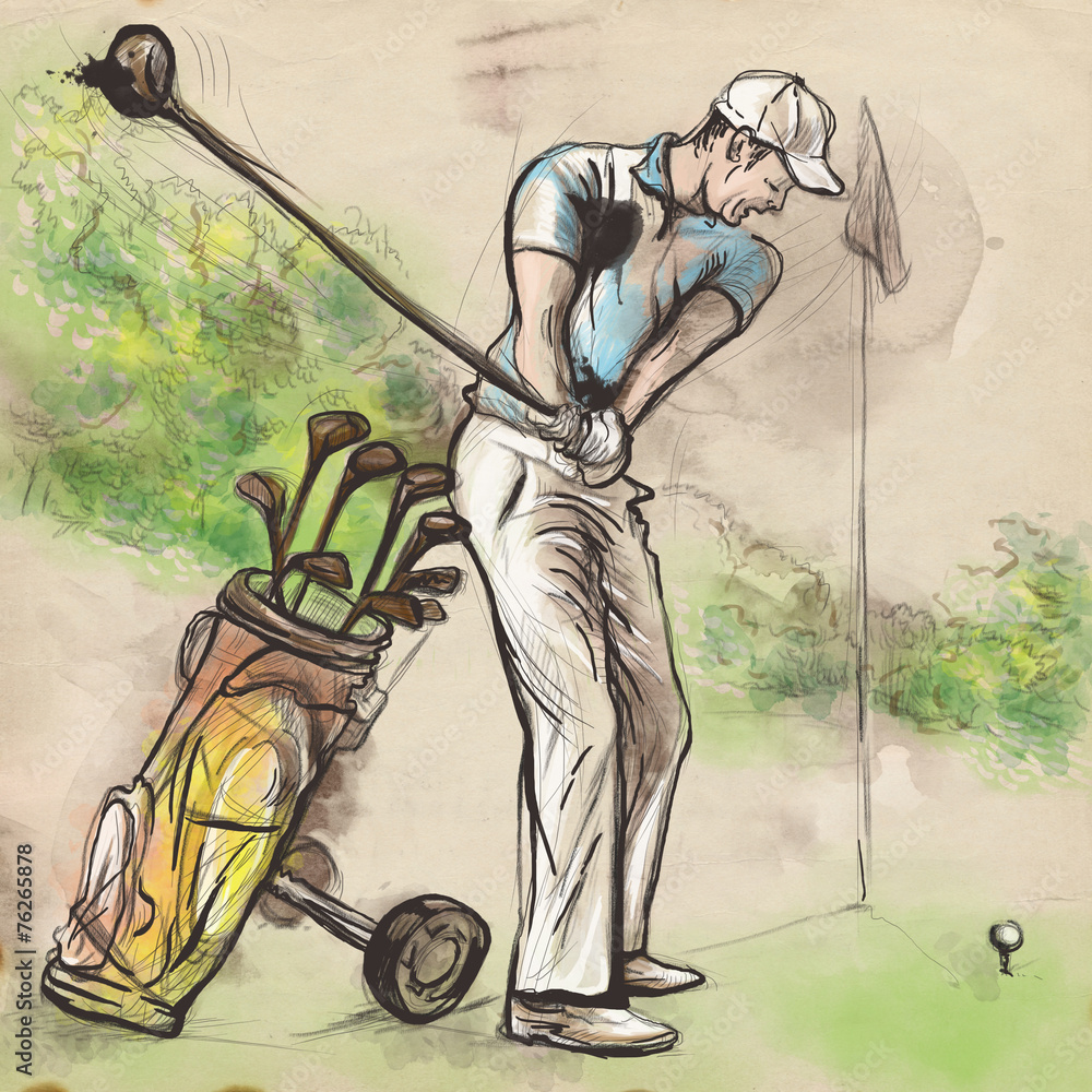 Golf Player - An hand drawn and painted illustration Stock Illustration ...