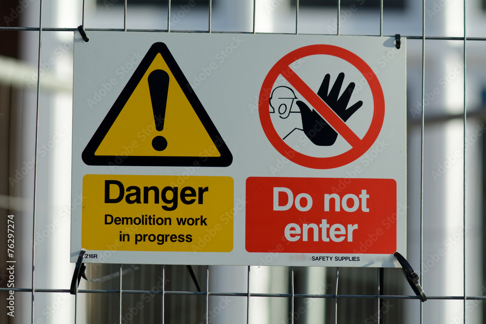 Construction site health and safety signs - danger Stock Photo | Adobe ...