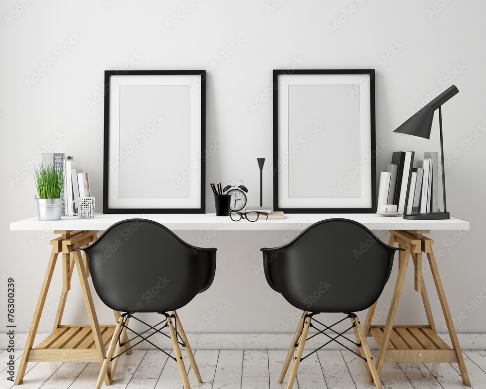Poster frames template, workspace mock up, background Stock ...