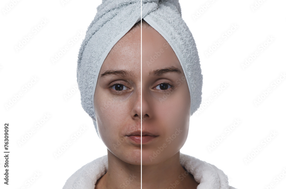 woman's face before and after makeup horizontal Stock Photo | Adobe Stock