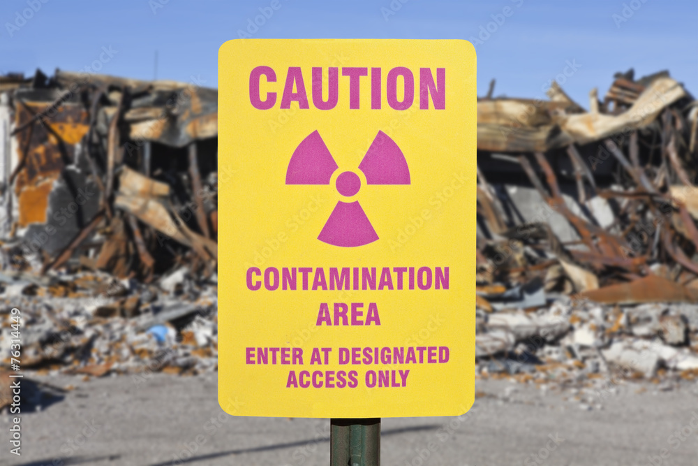 Contamination Area Warning Sign with Ruin Stock Photo | Adobe Stock