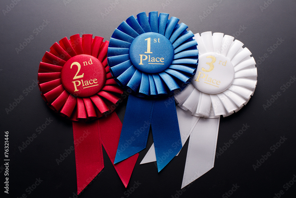 1st, 2nd and 3rd place pleated ribbon rosettes Stock Photo | Adobe Stock