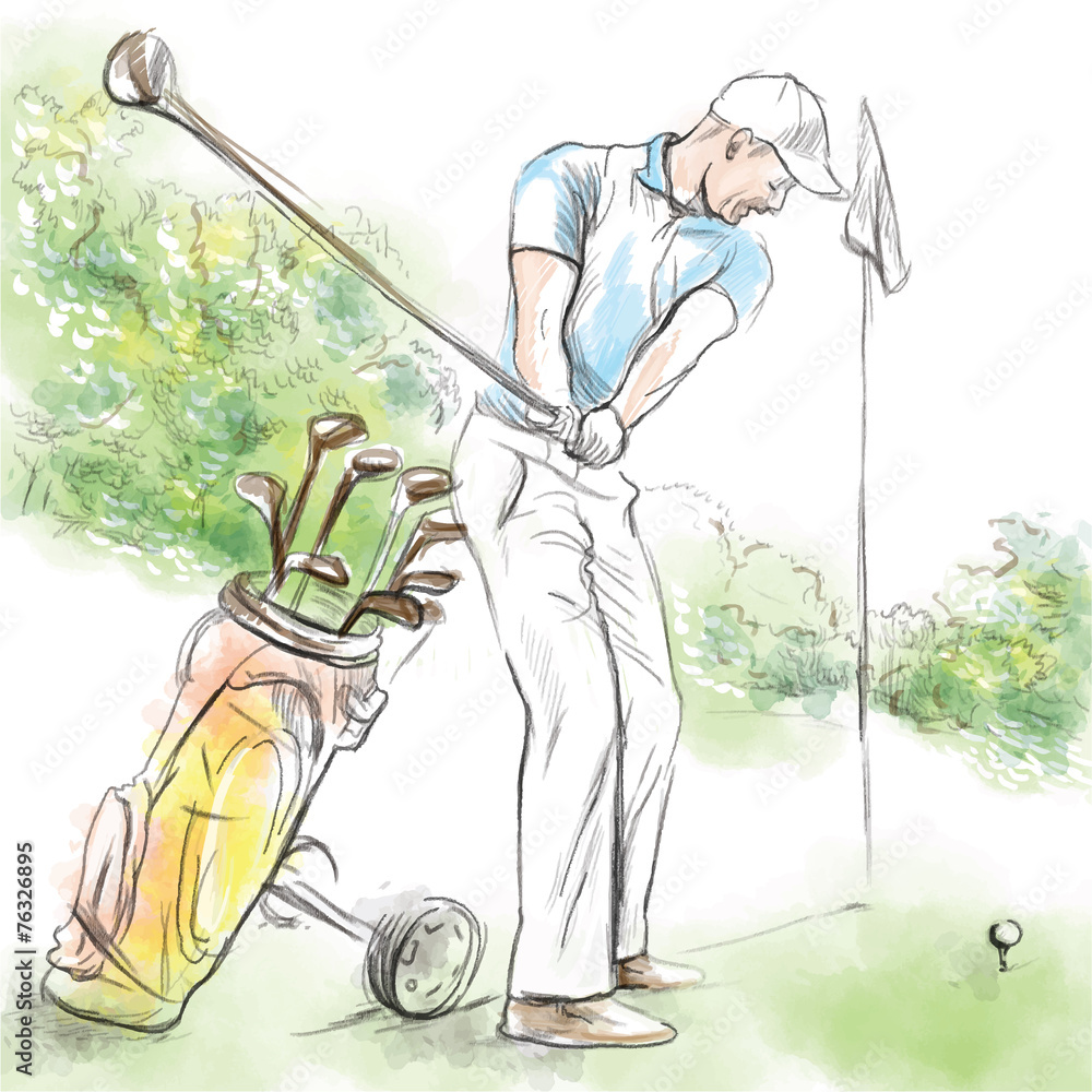 Golfer - Hand drawn illustration converted into vector Stock Vector ...