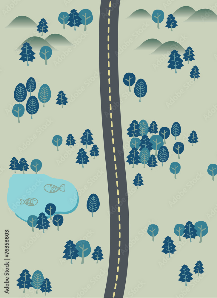 the forest and road map illustration Stock Vector | Adobe Stock