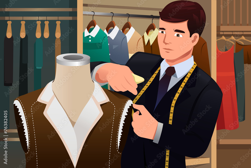 Tailor adjusting clothes on a mannequin Stock Vector | Adobe Stock