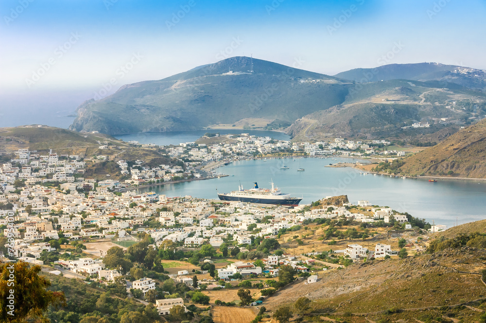 cruise ship and cityscape of Skala Stock Photo | Adobe Stock