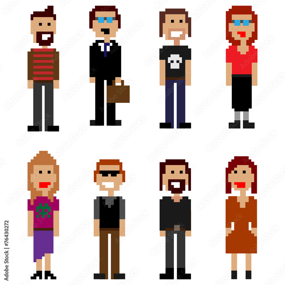 pixel style people Stock Vector | Adobe Stock