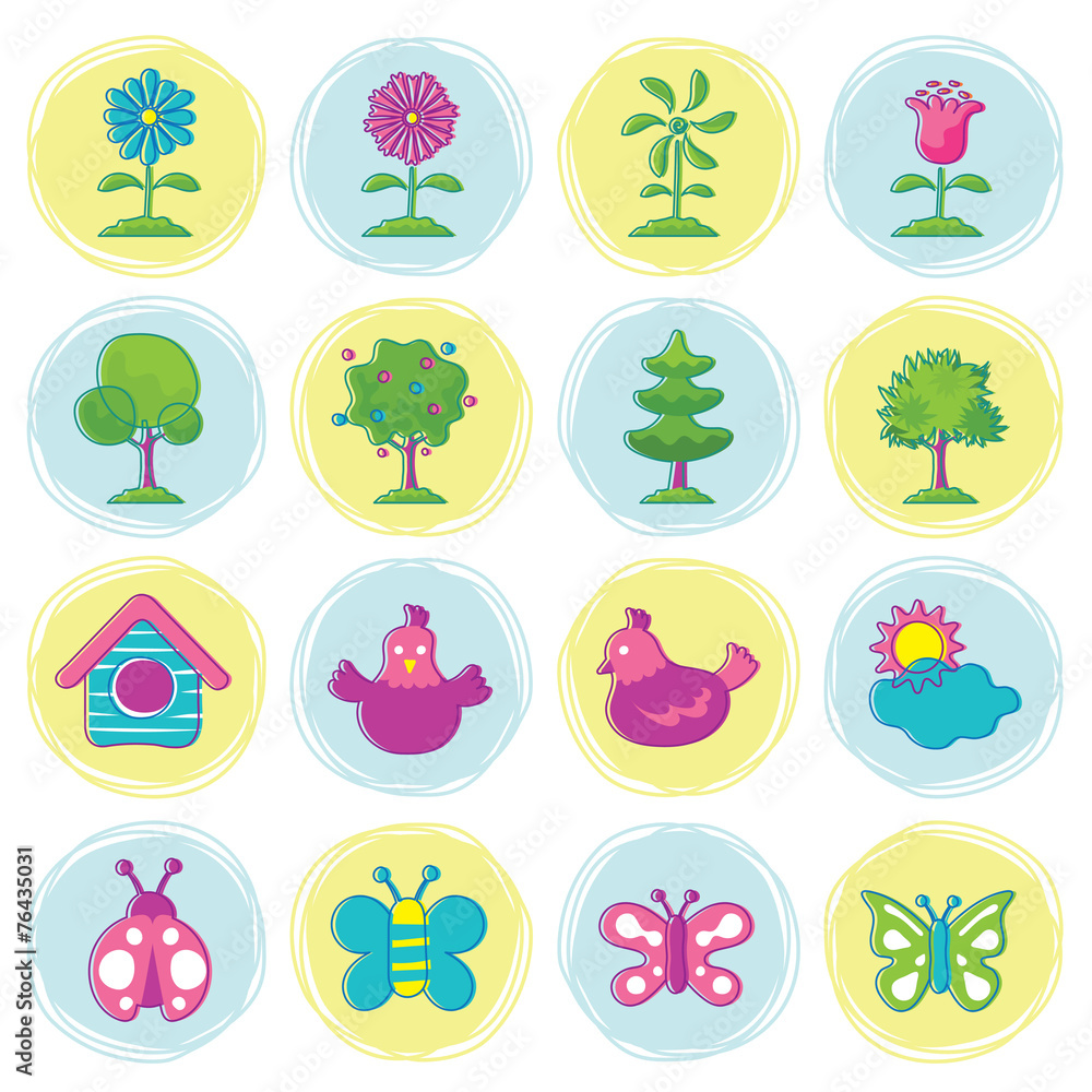Spring Season Object Icons Set Hand Draw Style Stock Vector | Adobe Stock