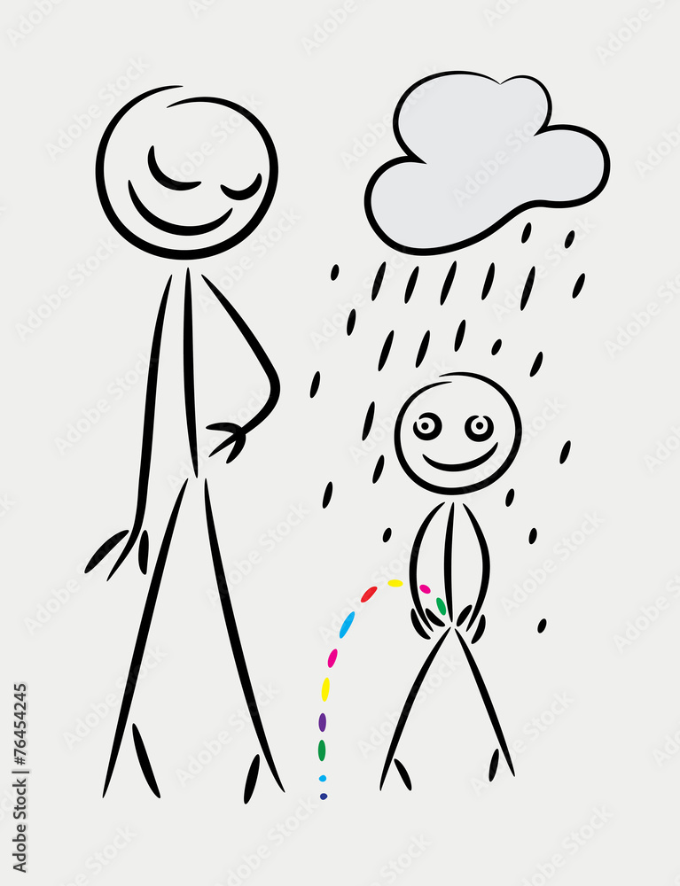Rainbow rain, art vector cartoon outline sketch Stock Vector | Adobe Stock