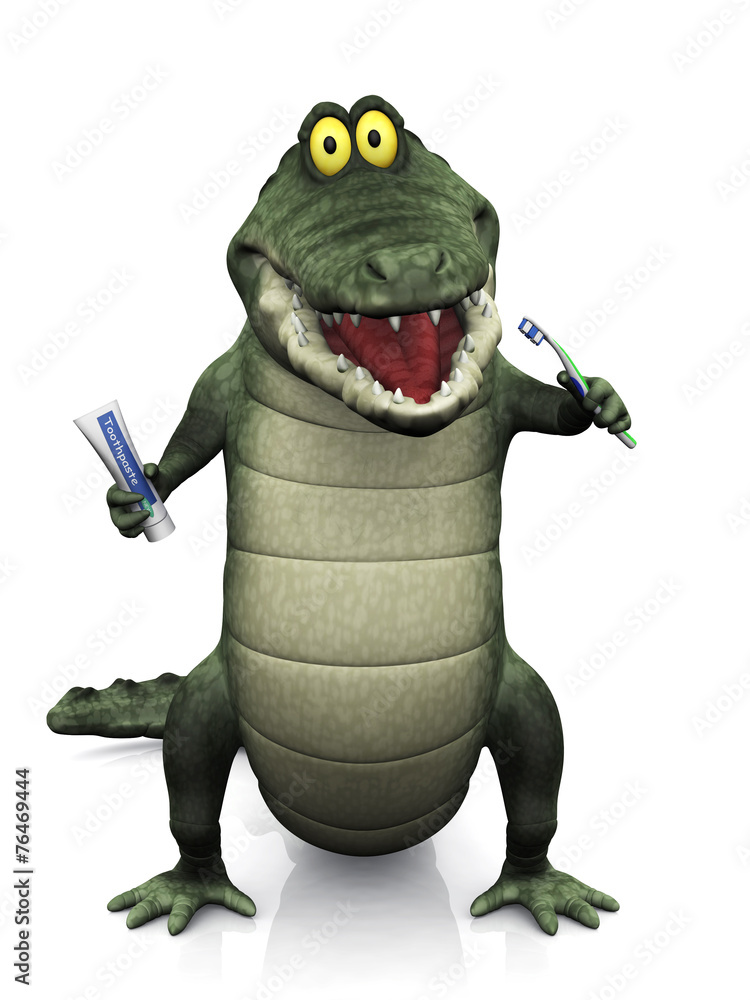 Cartoon crocodile brushing his teeth. Stock Illustration | Adobe Stock