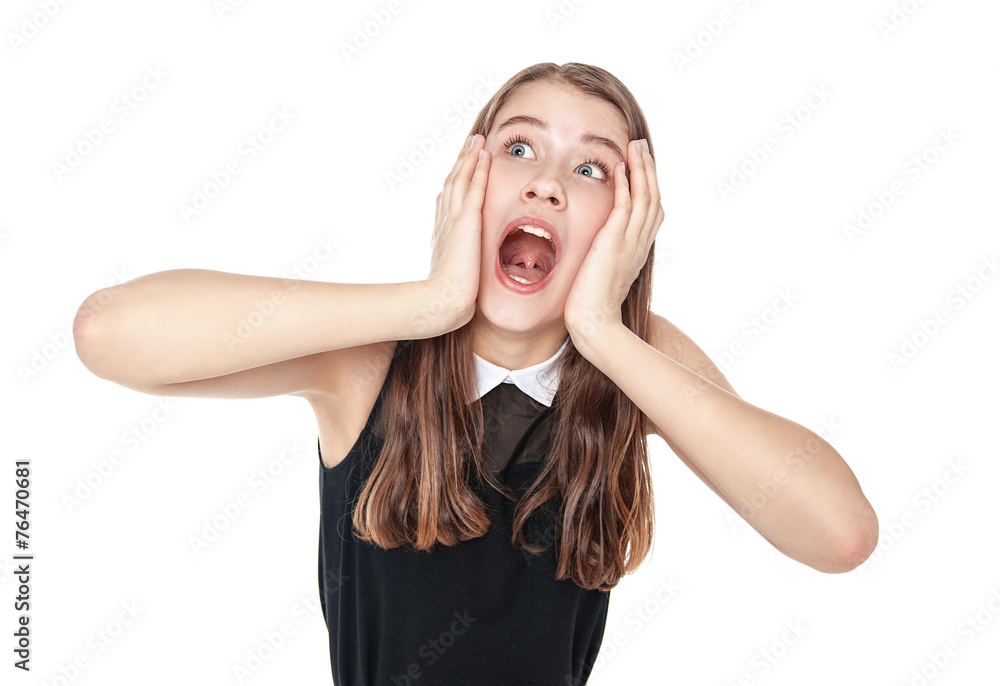Scared young beautiful teenage girl screaming isolated Stock Photo ...
