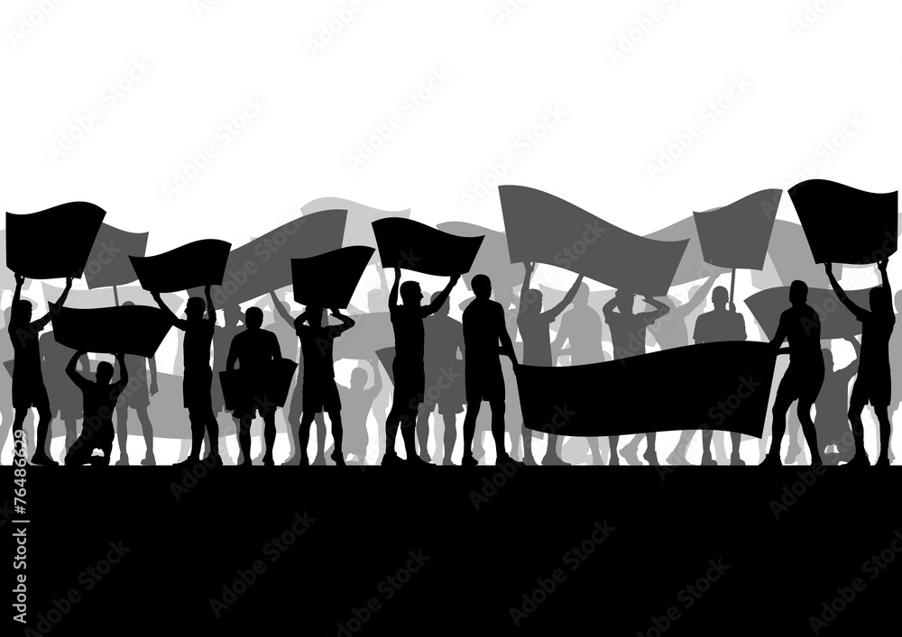 Protesters angry people crowd with posters and flags in abstract Stock ...