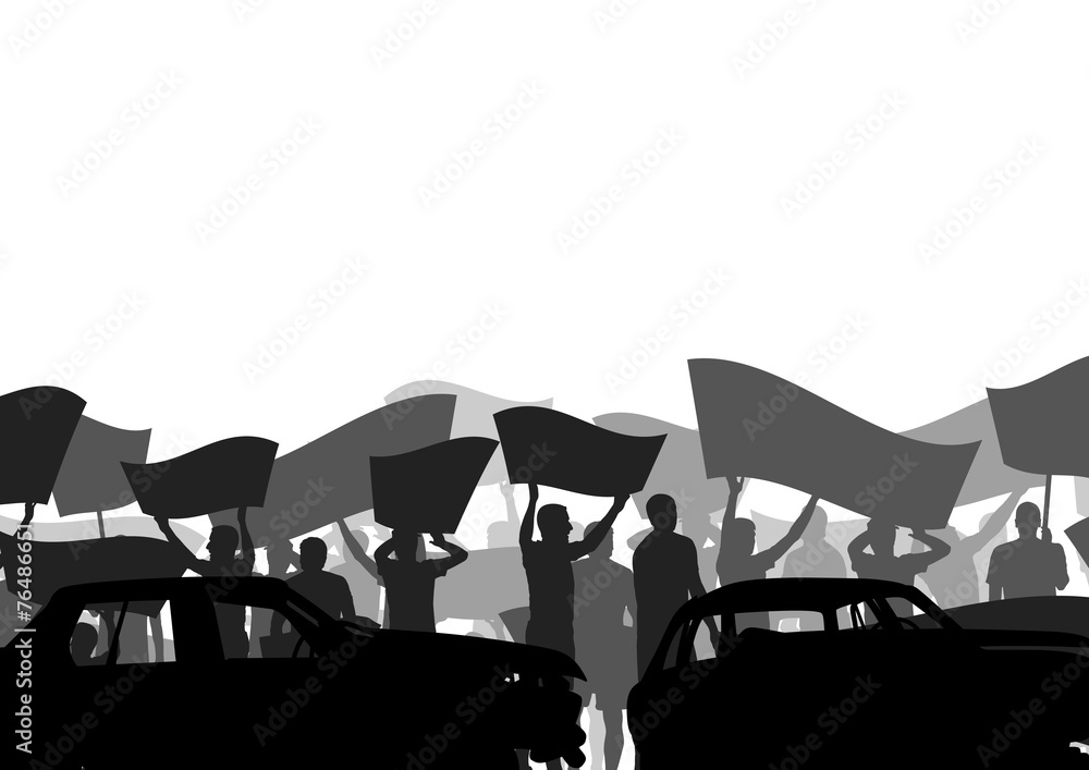 Protesters angry people crowd with posters and flags in abstract Stock ...