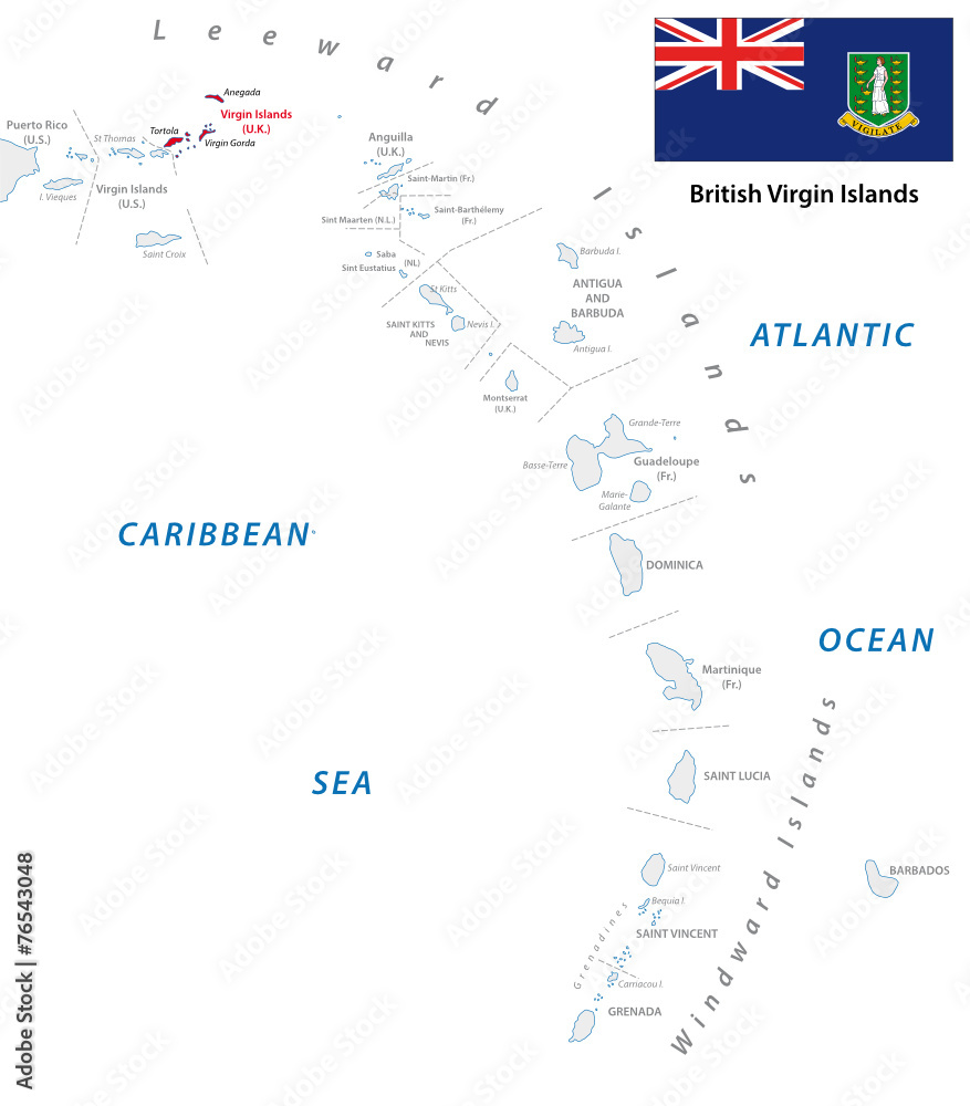 lesser antilles outline map with british virgin islands Stock Vector ...
