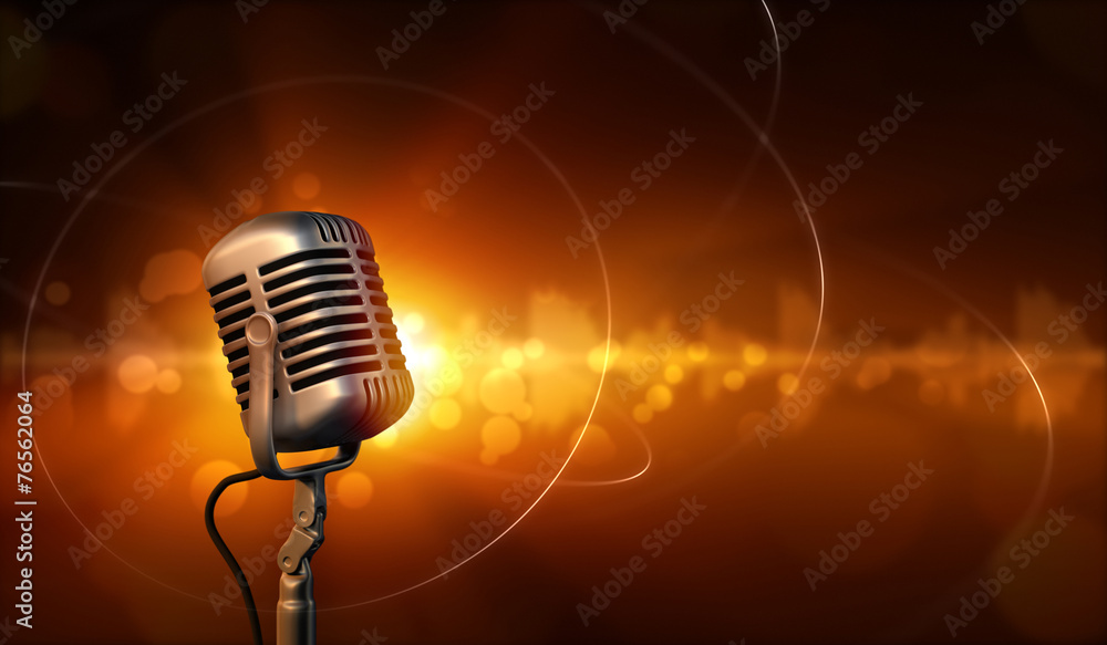 Retro microphone and abstract background with sound waves Stock ...