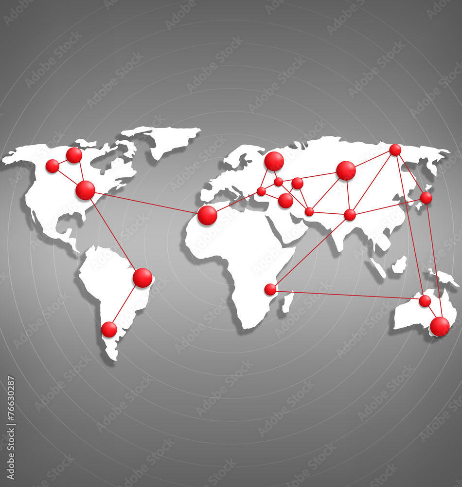 World map with red point marks on grayscale background Stock Vector ...