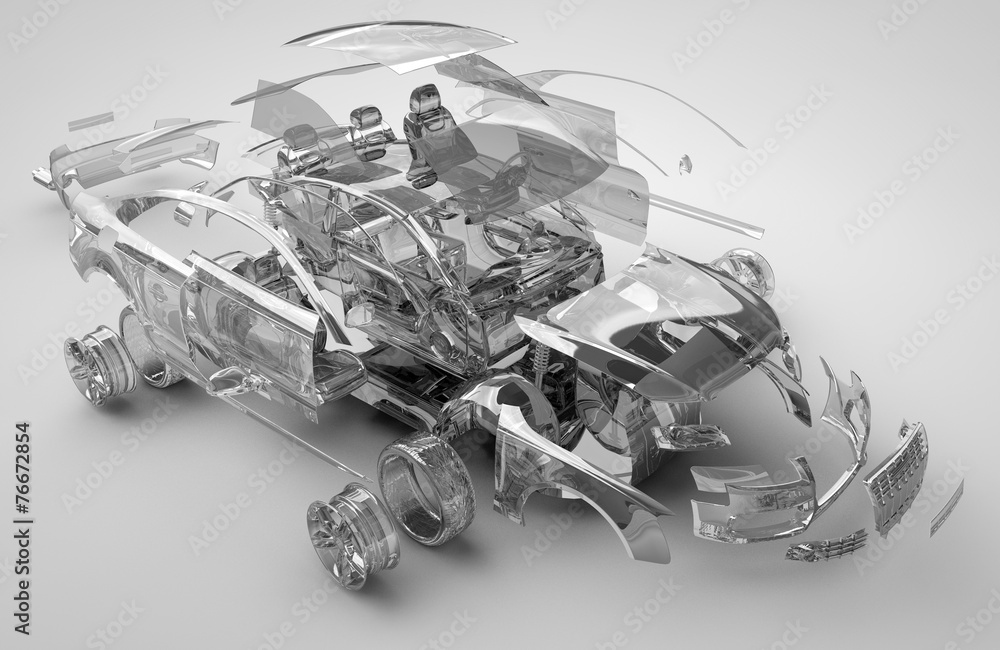 exploded transparent car Stock Illustration | Adobe Stock