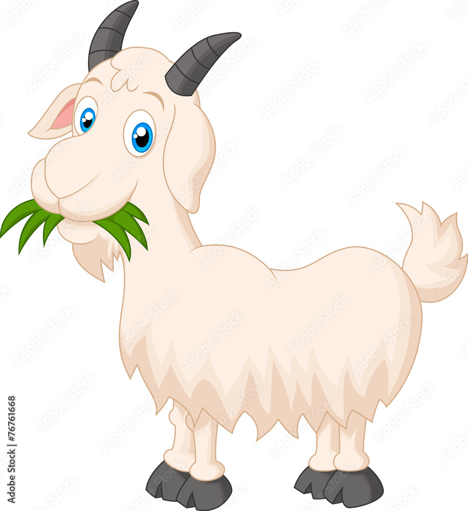 Cartoon goat eating grass Stock Vector | Adobe Stock