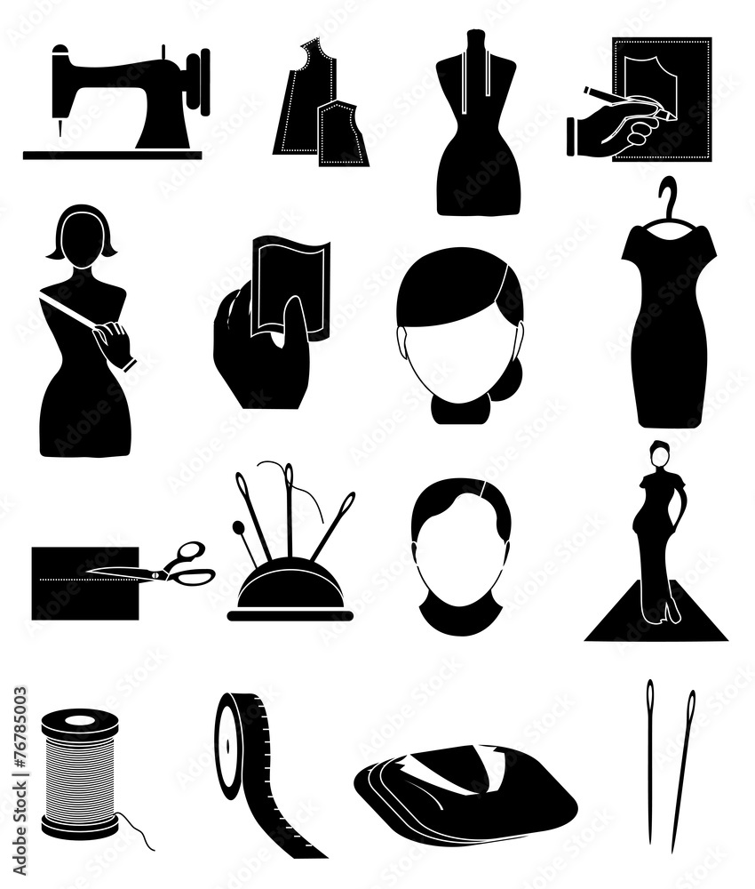 Fashion designer tailor icons set Stock Vector | Adobe Stock