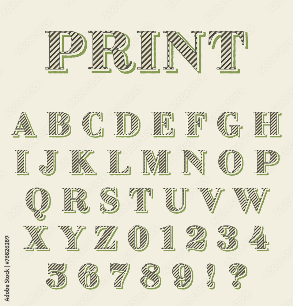 Print technique retro alphabet Stock Vector | Adobe Stock