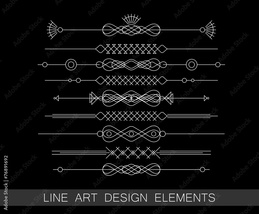 vector set of line art border elements for design Stock Vector | Adobe ...