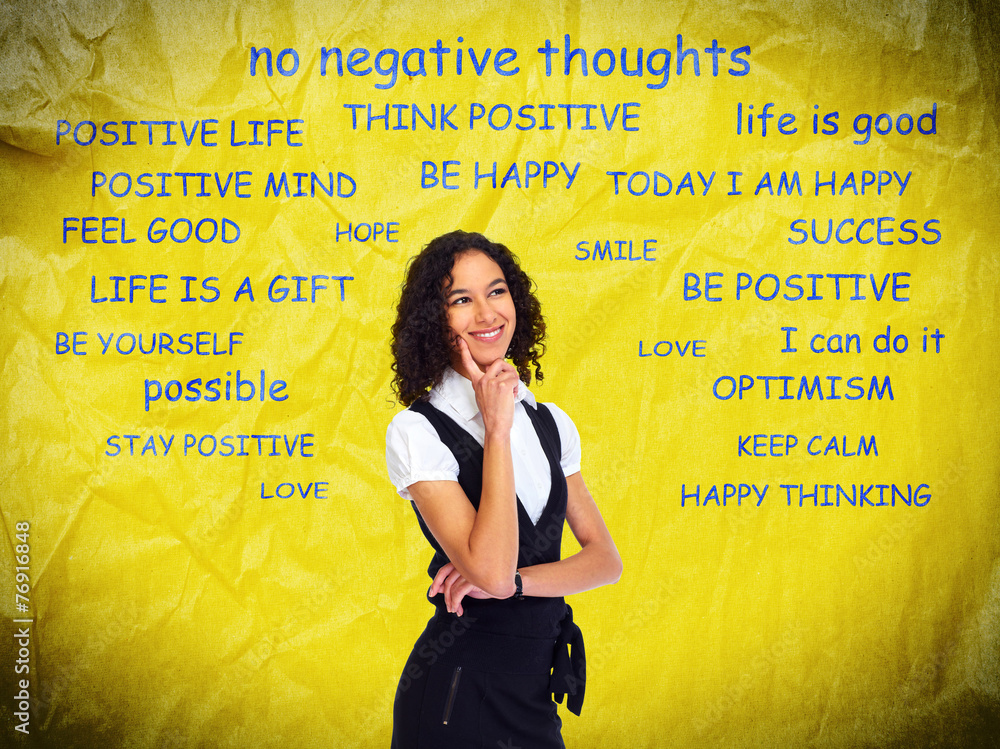 Positive thinking girl over abstract background. Stock-Foto | Adobe Stock
