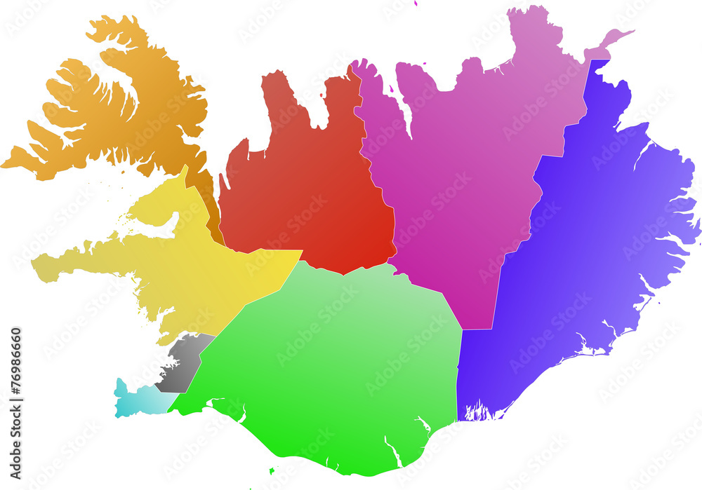Iceland - color map of the regions Stock Vector | Adobe Stock