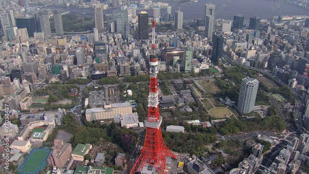 Aerial Tokyo Tower city media skyline built structures Japan Stock ビデオ ...
