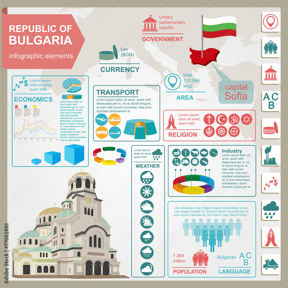 Bulgaria infographics, statistical data, sights Stock Vector | Adobe Stock