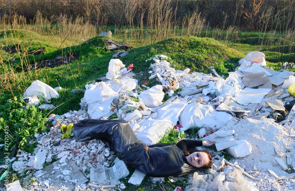 The corpse of a young girl in a garbage bag in a landfill Stock Photo ...