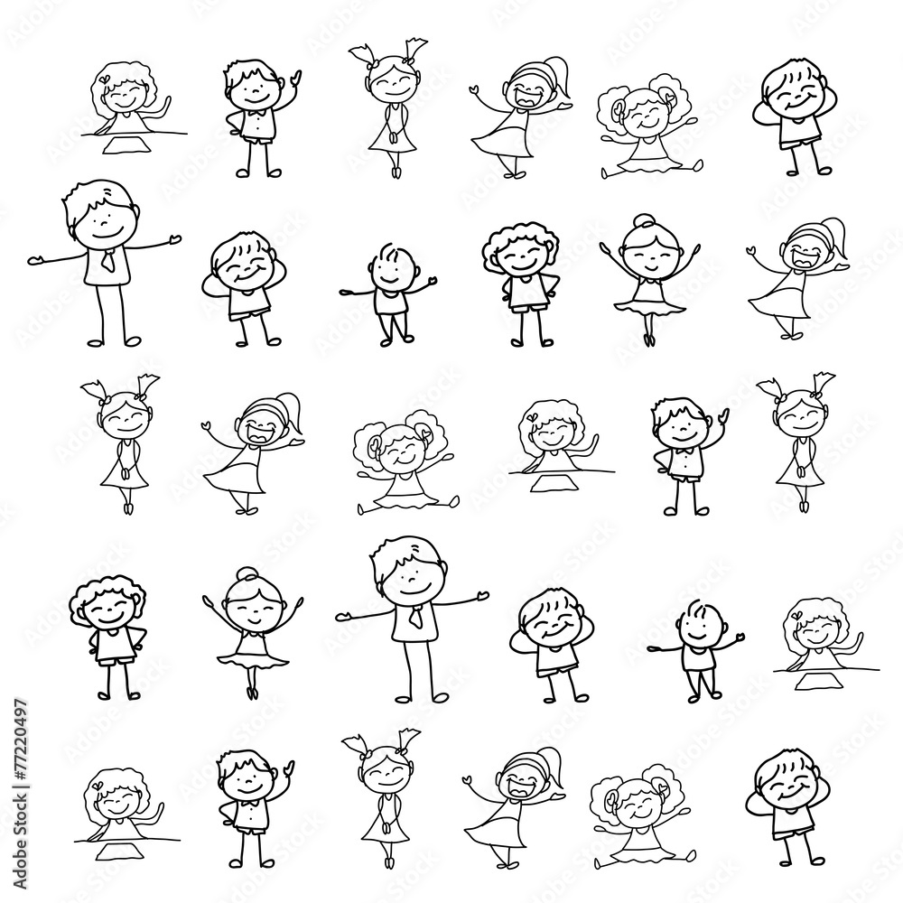 hand drawing cartoon happy kids Stock Vector | Adobe Stock