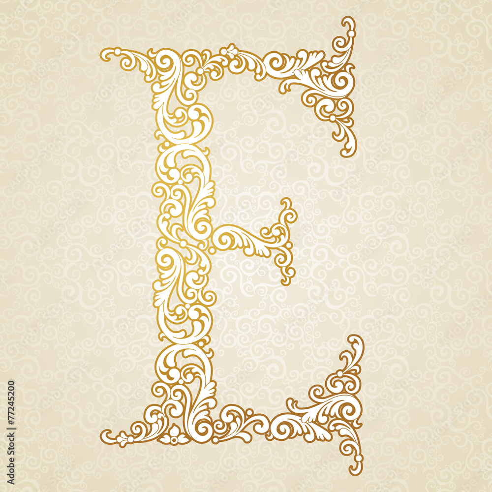 Gold font type letter E, uppercase. Stock Vector | Adobe Stock