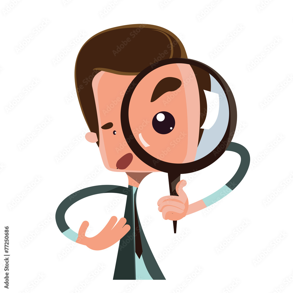 Man holding magnifying glass illustration cartoon character Stock ...