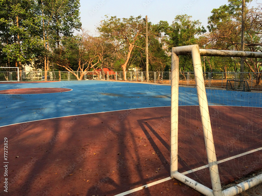 Concrete soccer field. Futsol mini soccer field. Outdoor concrete mini ...